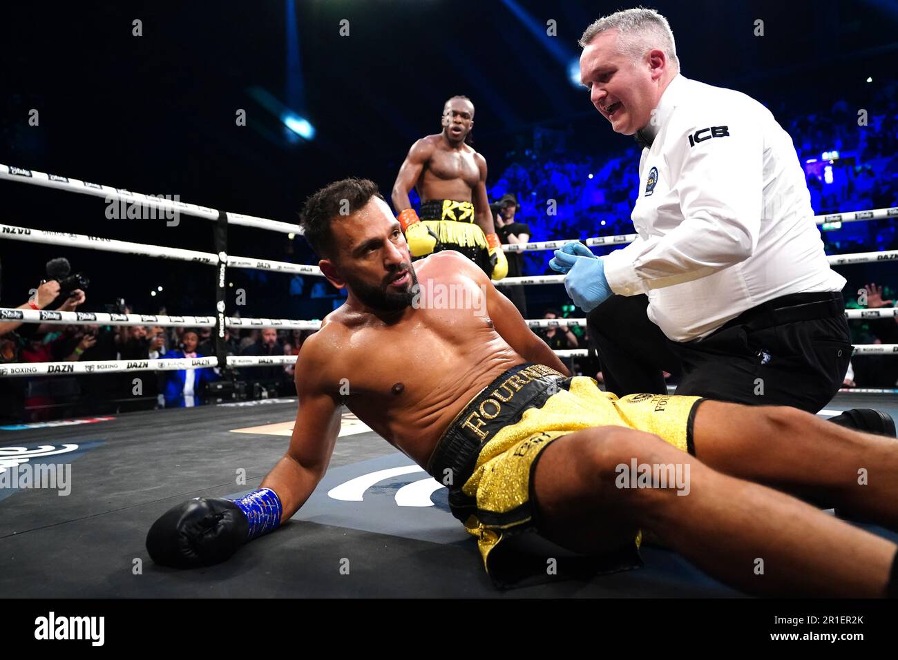 Joe Fournier is knocked out by KSI in the Cruiserweight bout at the OVO ...