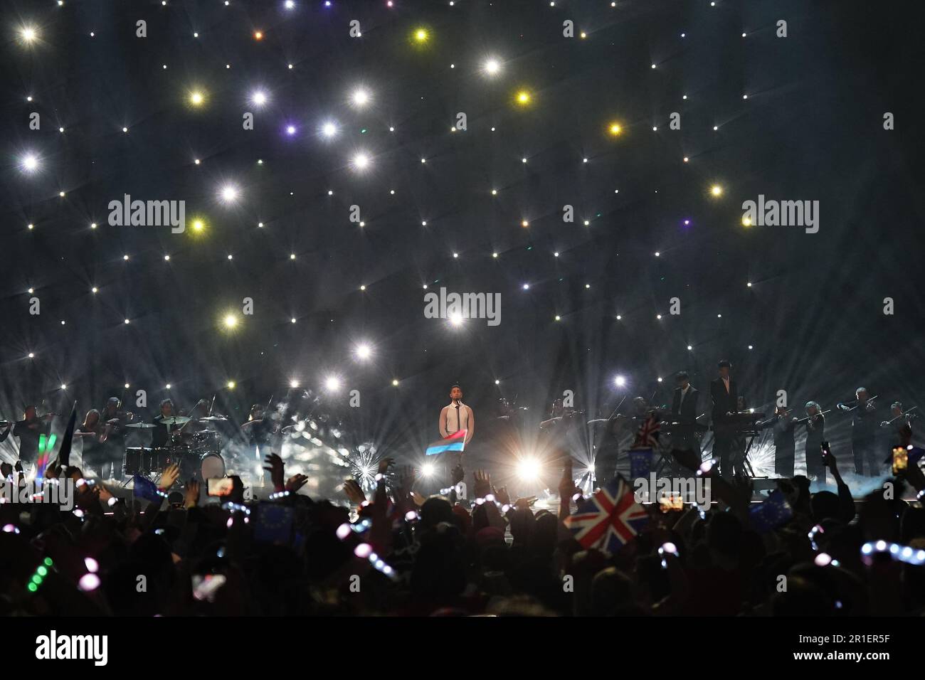 Mahmood performing in the grand final for the Eurovision Song Contest ...