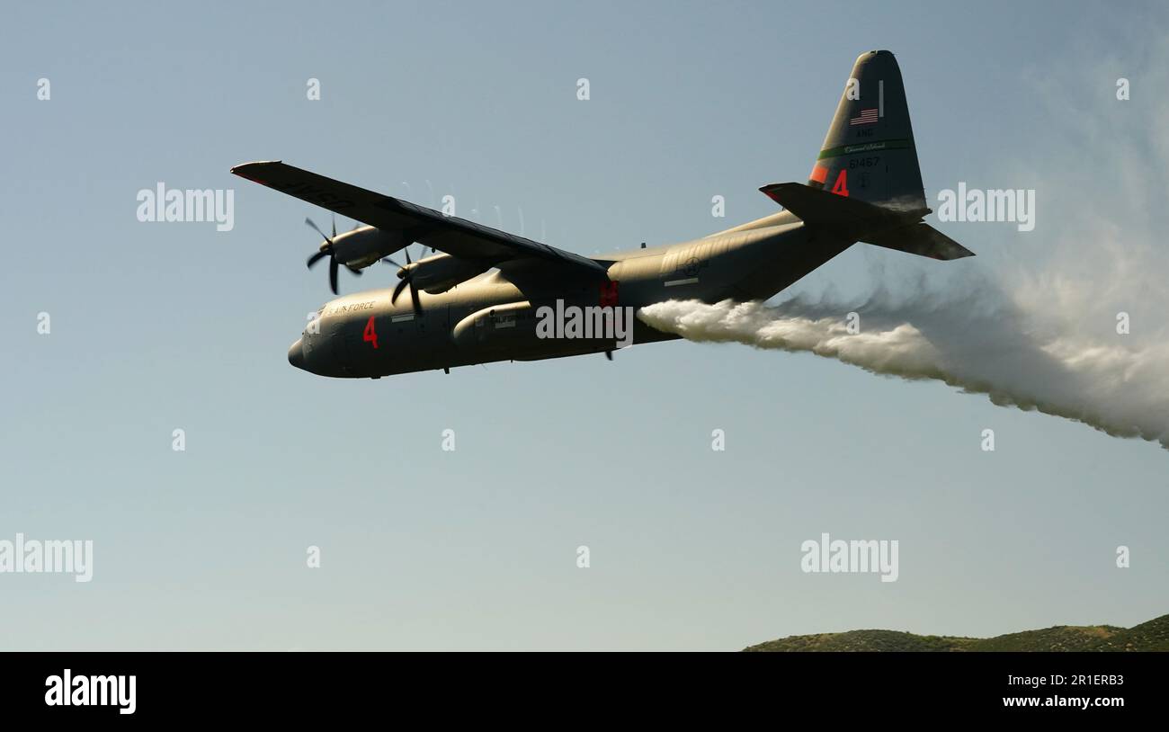 A U.S. Air National Guard MAFFS (Modular Airborne Fire Fighting System ...