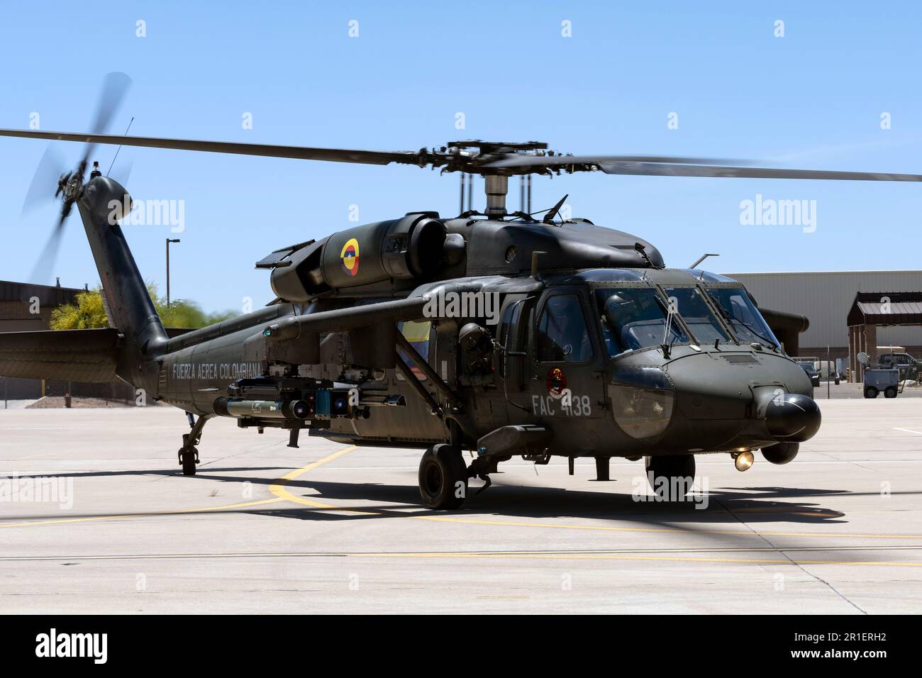 A Colombian Air force AH-60L Arpía taxis before takeoff in support of ...