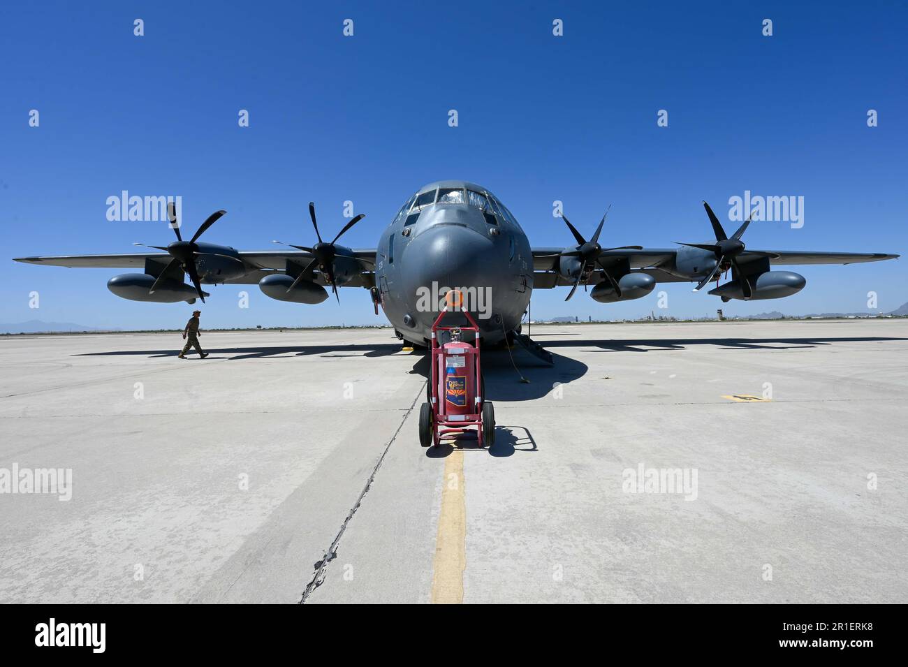 A U.S. Air Force HC-130J Combat King II sits on the flightline at Davis ...