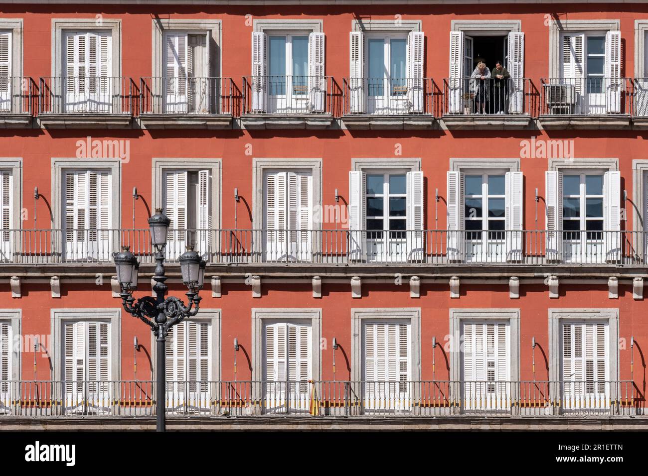 Windows in a Facade overlooking Plaza Mayor, Madrid, Spain Stock Photo ...