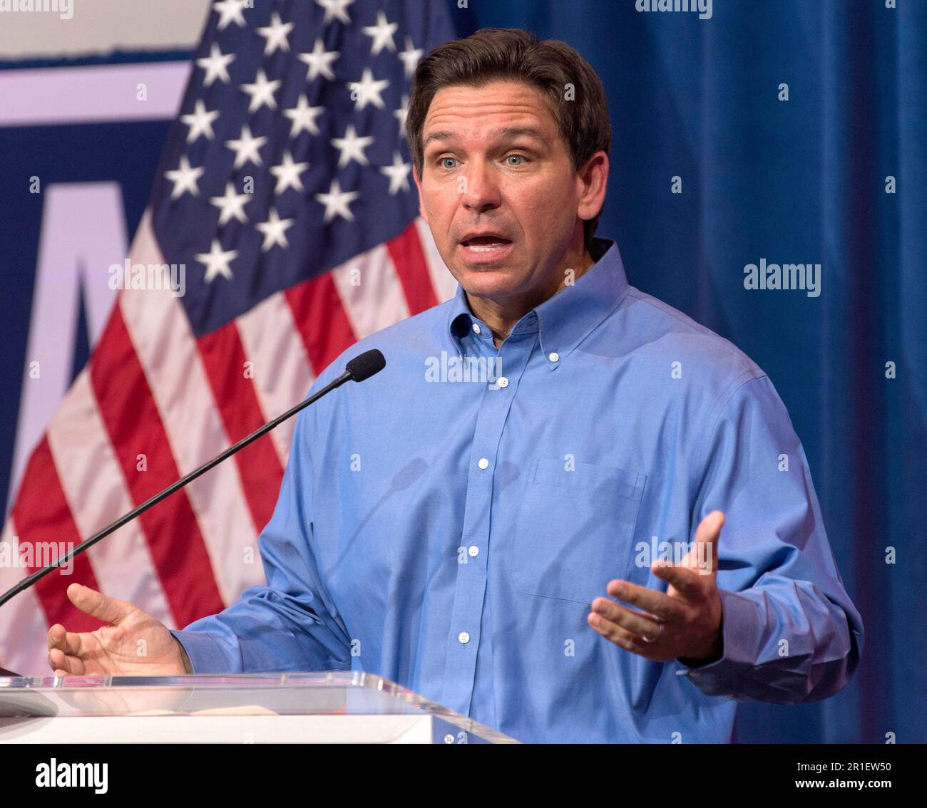 Sioux Center, Iowa, USA. 13th May, 2023. Florida Governor RON DESANTIS ...