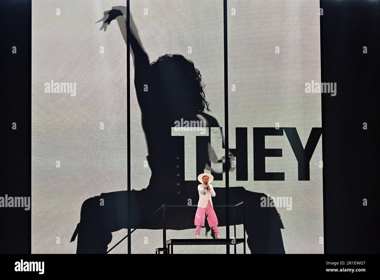 Liverpool, UK. 13th May, 2023. Gustaph from Belgium sings "Because Of ...