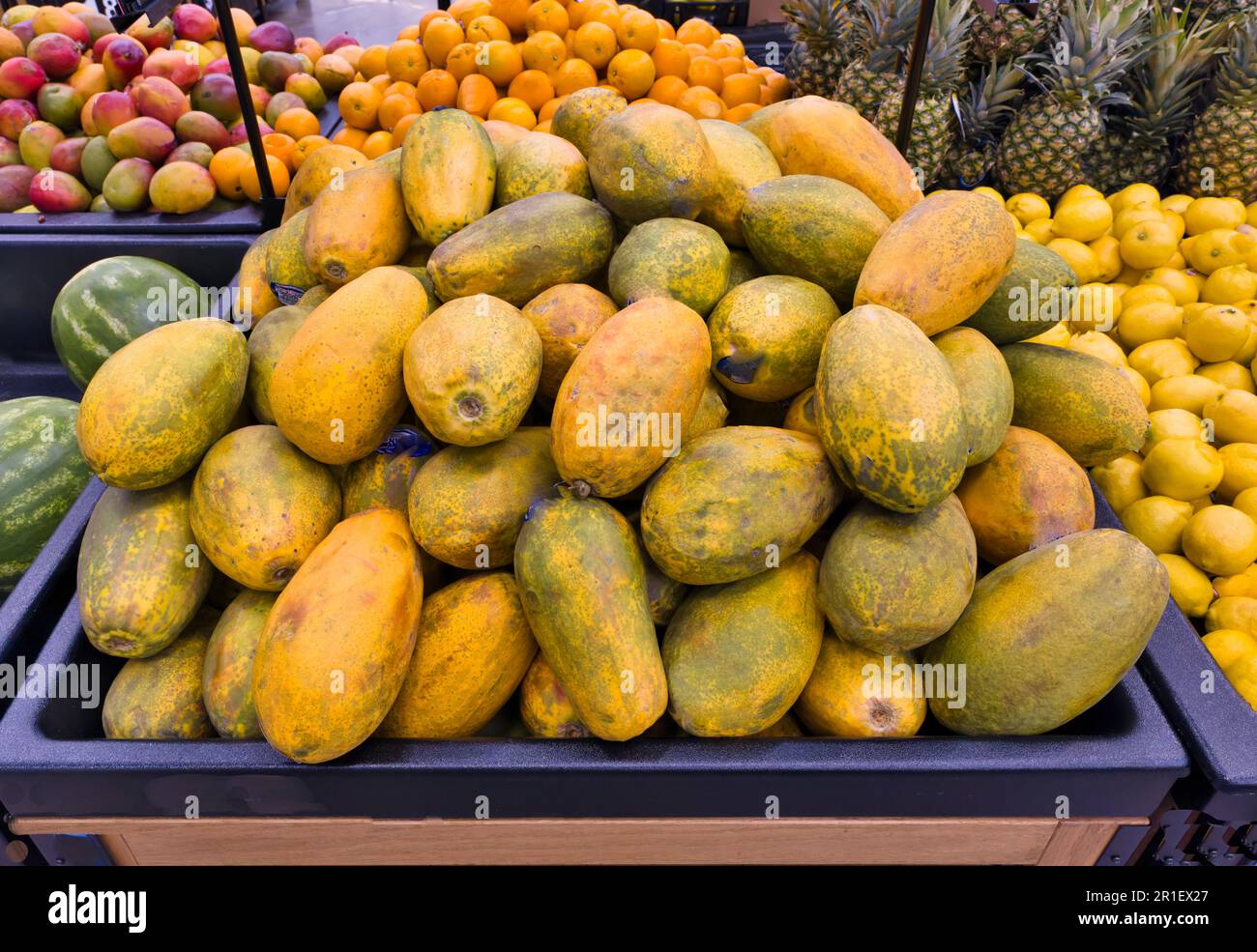 Display of tropical fruit Stock Photo - Alamy