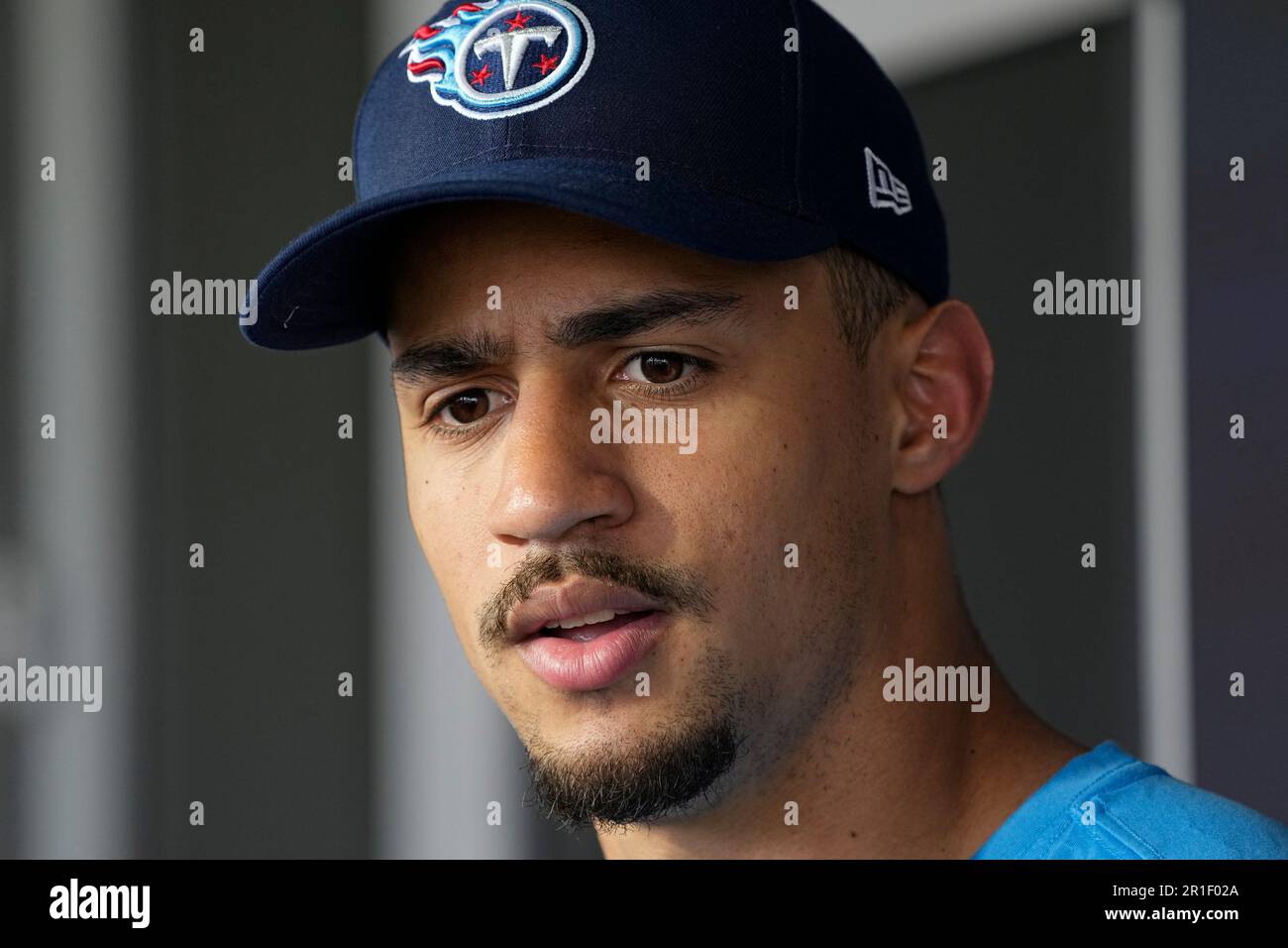 Tennessee Titans wide receiver Colton Dowell responds to questions from ...