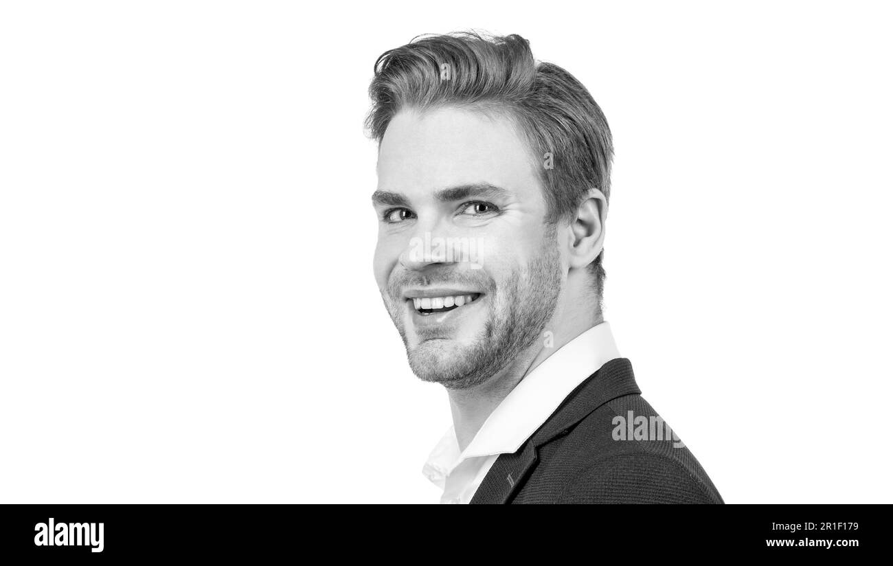 Handsome guy. Portrait of happy businessman. Head portrait of ...