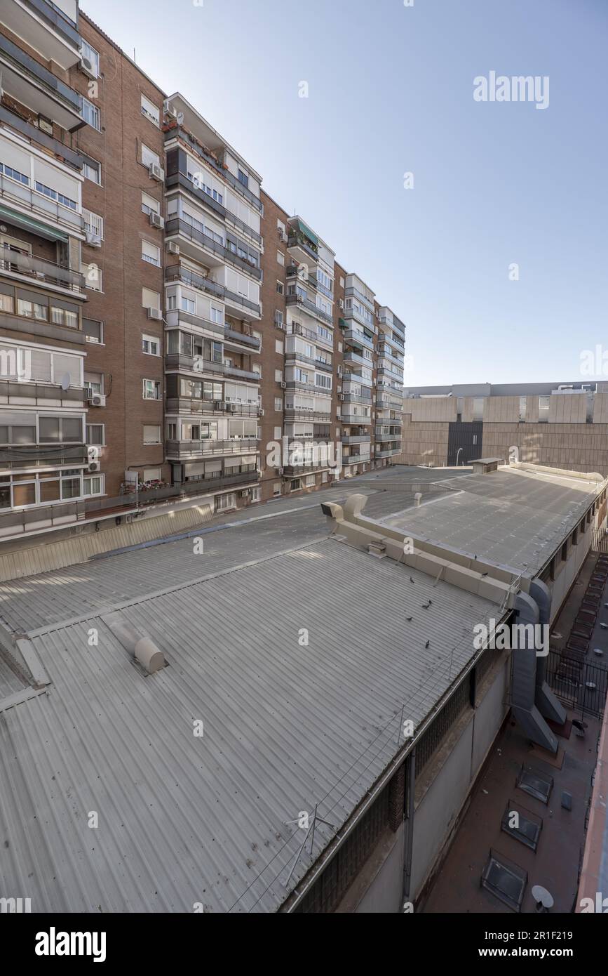 Facades of residential buildings in an interior courtyard with an ...