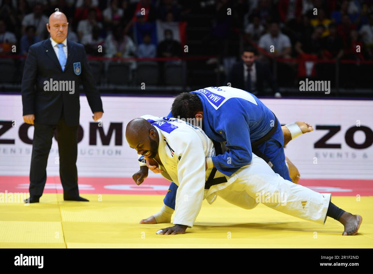 Doha, Qatar. 13th May, 2023. Teddy Riner (FRA) fights against Inal Tasoev (AIN) during the Final ...