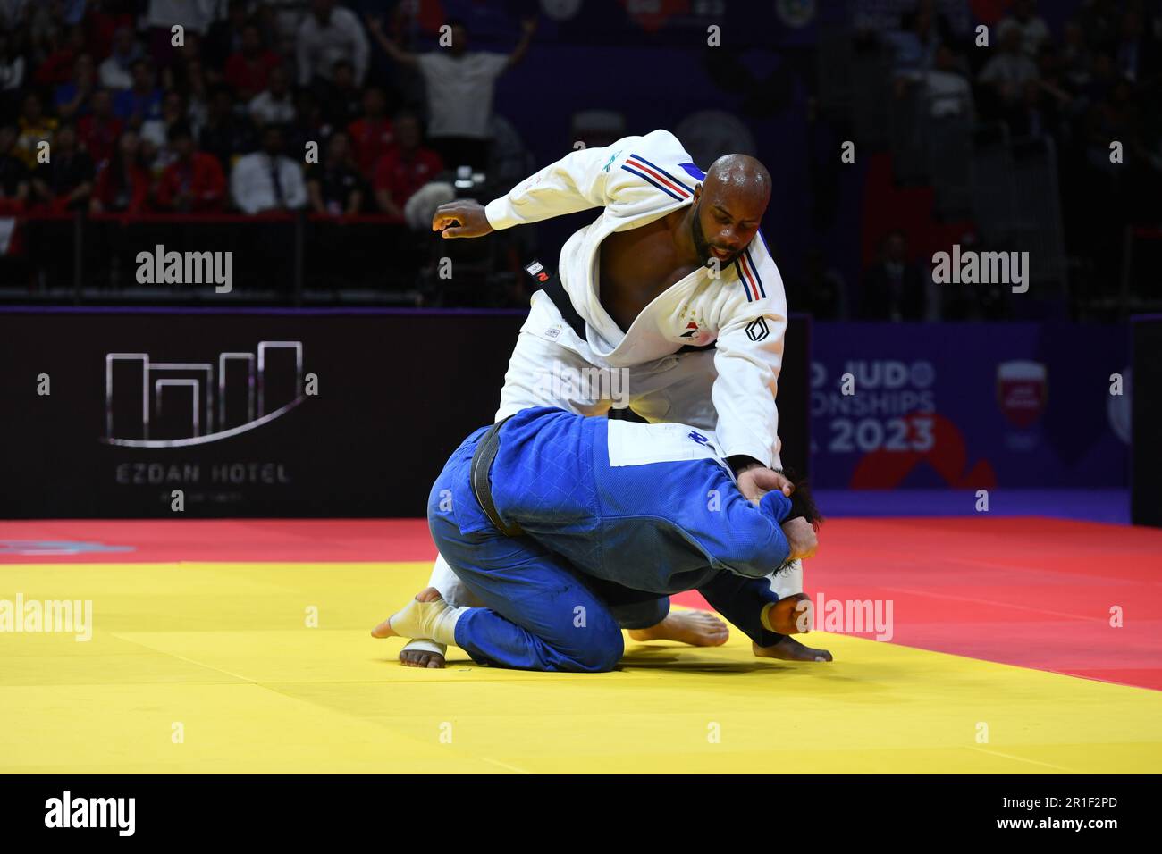 Doha, Qatar. 13th May, 2023. Teddy Riner (FRA) fights against Inal Tasoev (AIN) during the Final ...