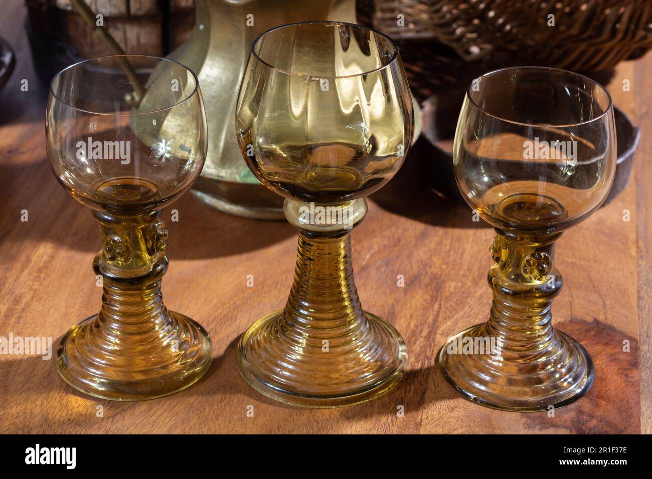 Emplty antique German glassware, old Dutch style rummer or roemer ...