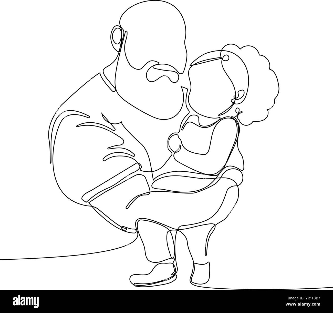 Hugs of a father with a child. One continuous line drawing banner ...
