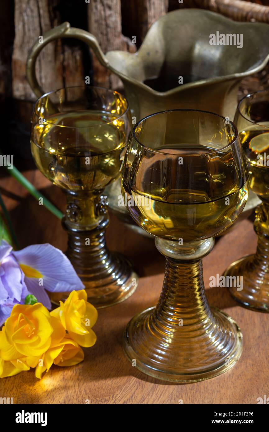 Antique German glassware, old Dutch style rummer or roemer glasses for ...