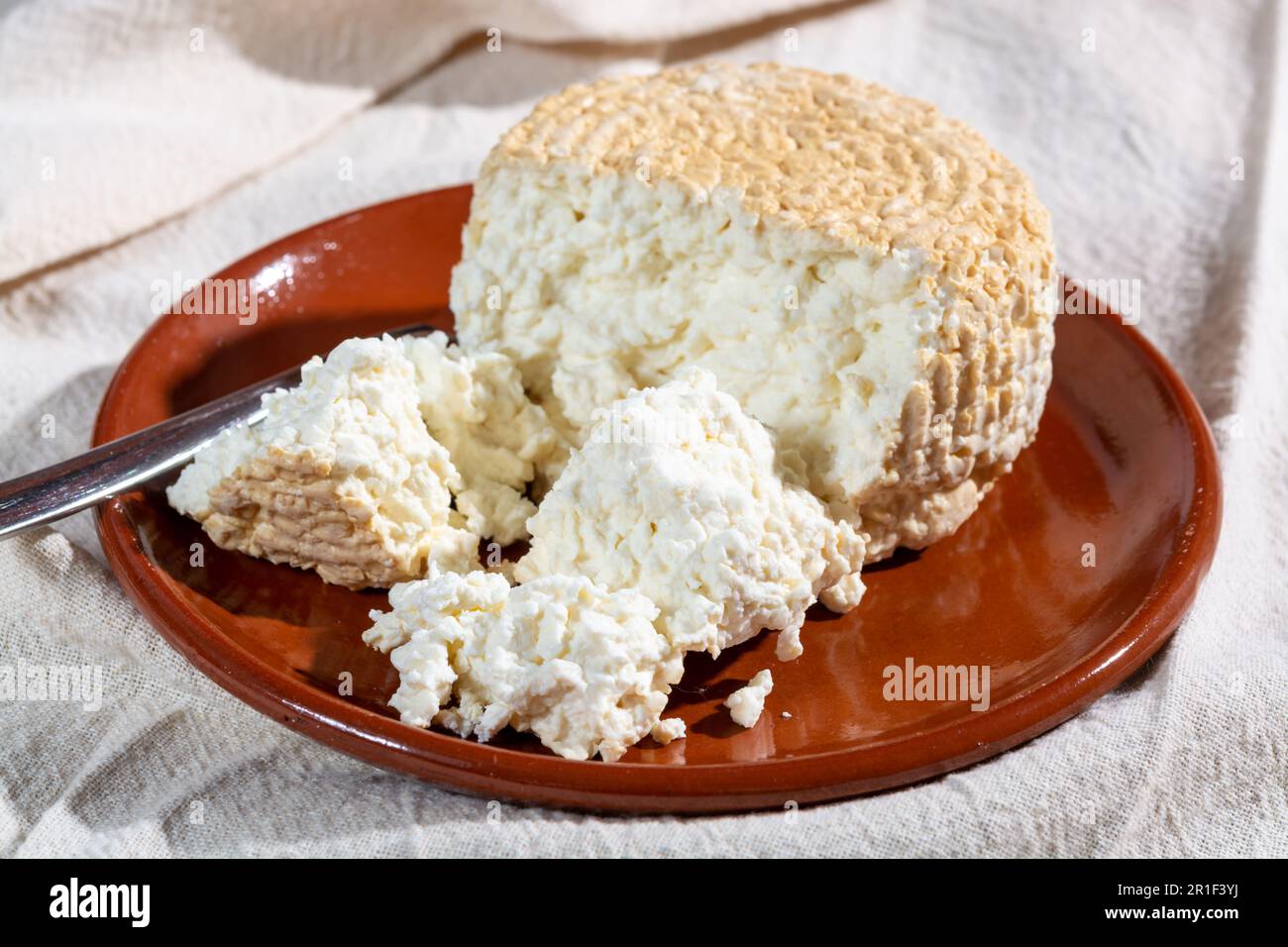 Polish white skimmed fresh smoked milk twarog cheese, white cow cheese ...