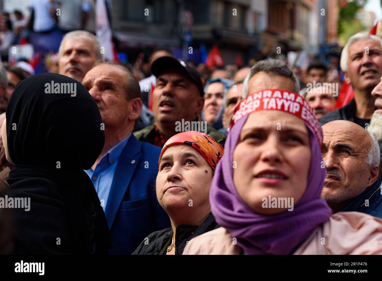 Istanbul, Turkey. 13th May, 2023. Crowds of people listen at speeches ...