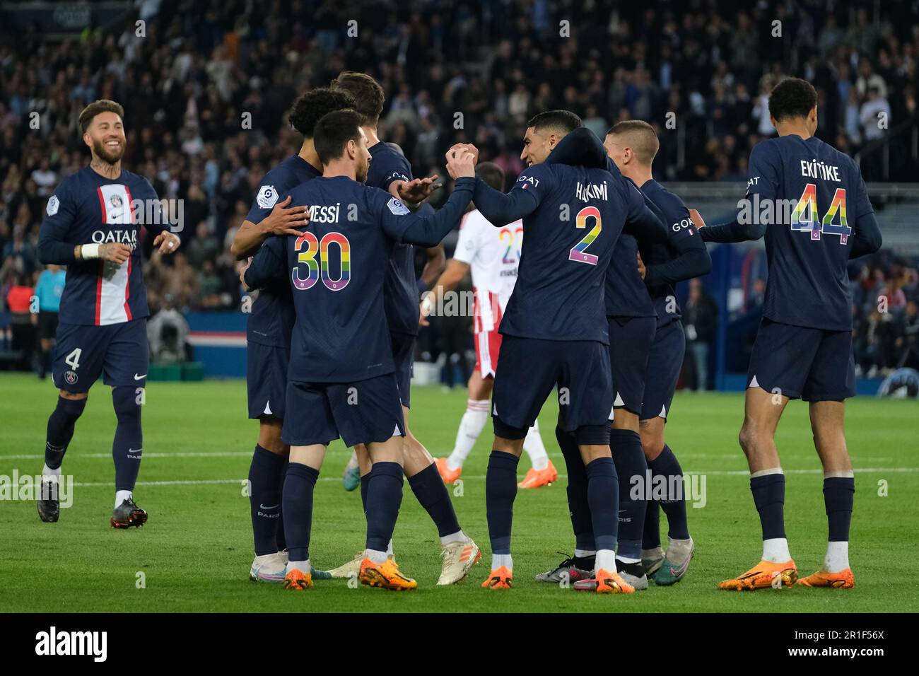 Paris, Paris, France. 14th May, 2023. Joy of PSG Defender ACHRAF HAKIMI ...