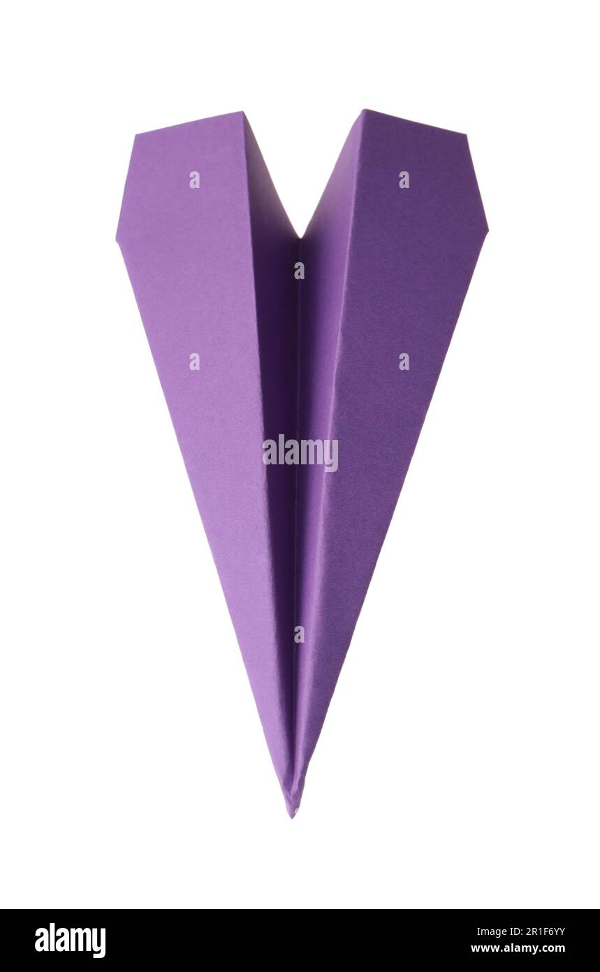 Handmade purple paper plane isolated on white Stock Photo - Alamy
