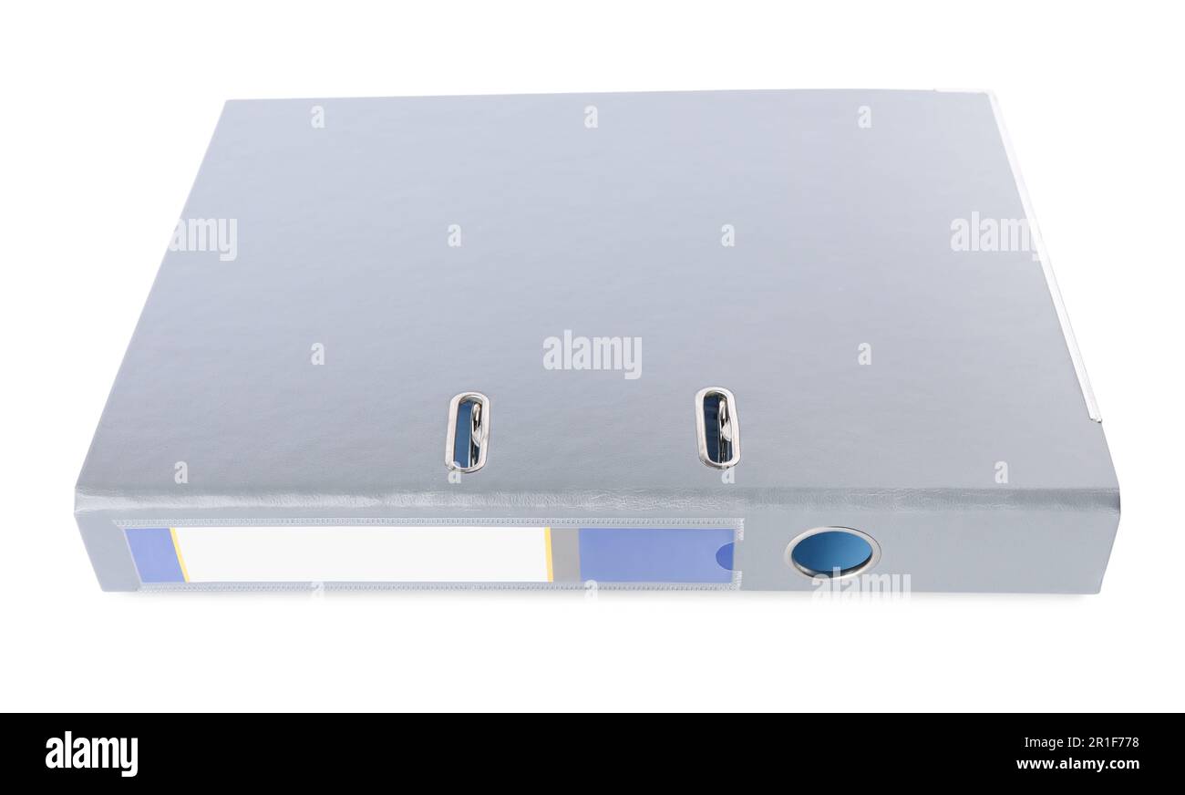 One grey office folder isolated on white Stock Photo - Alamy