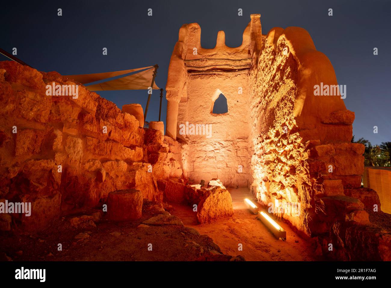 Diriyah old town walls illuminated at night, Riyadh, Saudi Arabia Stock ...