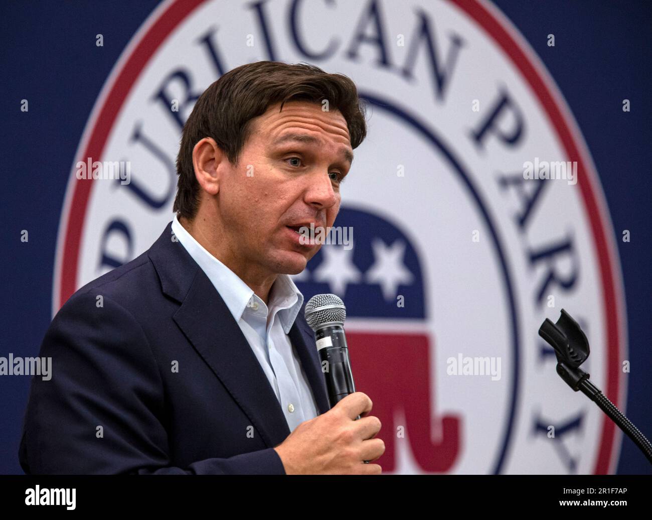 Florida Gov. Ron DeSantis speaks during an Iowa GOP reception, Saturday ...