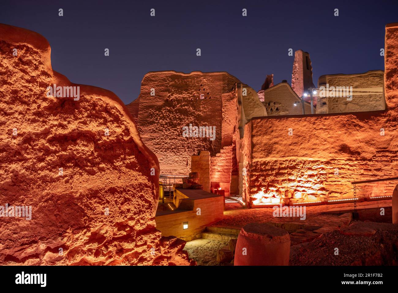 Diriyah old town walls illuminated at night, Riyadh, Saudi Arabia Stock ...