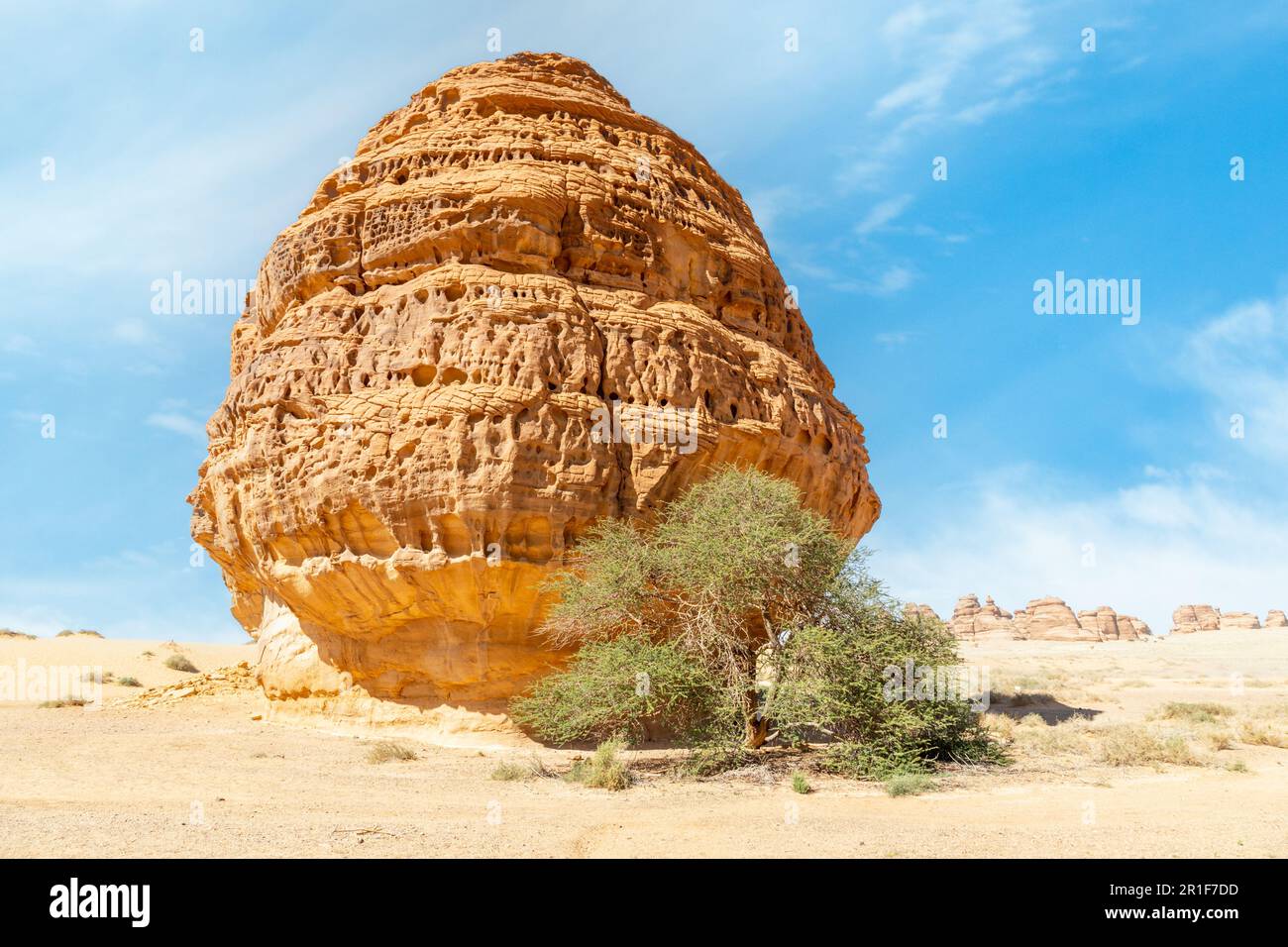 Behind the Tomb of Lihyan, son of Kuza carved in rock in the desert ...