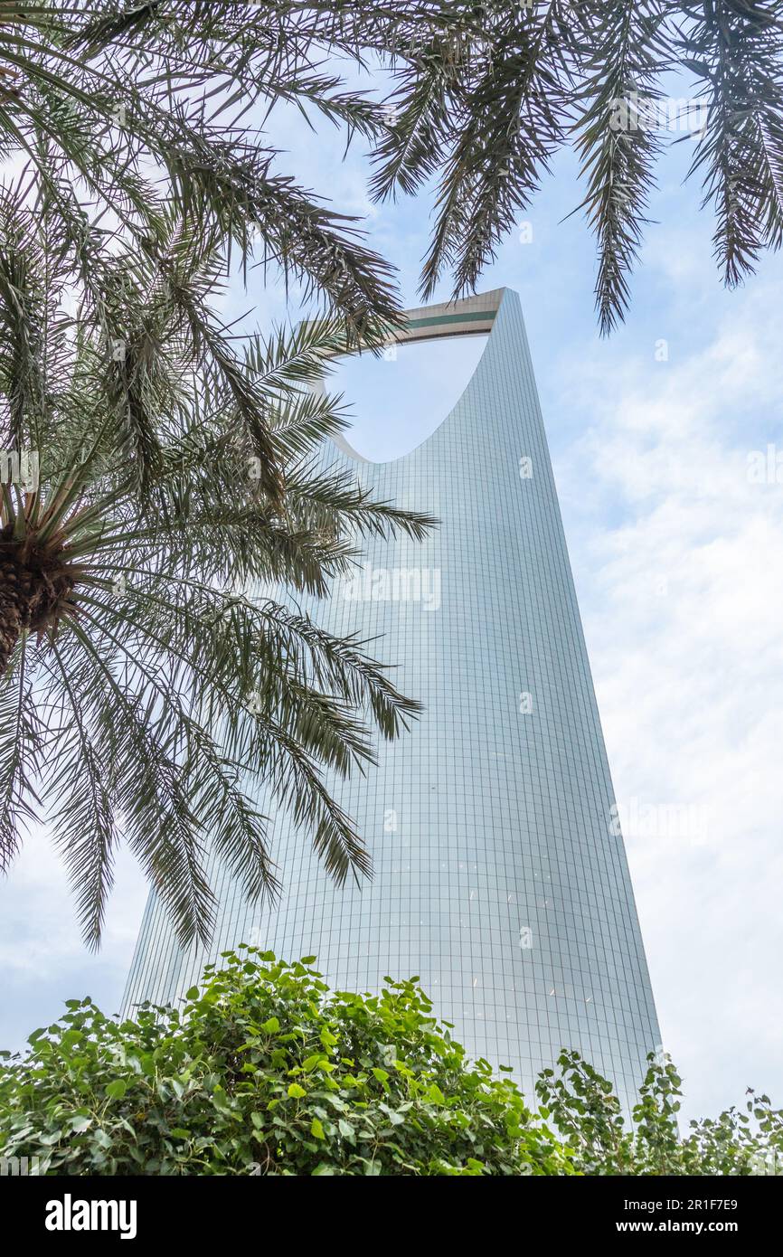 Modern buildings in the Al Olaya downtownt district with palms in the ...