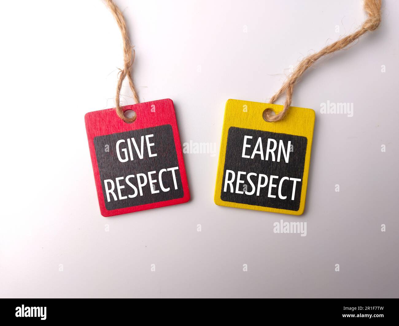 Wooden board with the word GIVE RESPECT EARN RESPECT on white ...