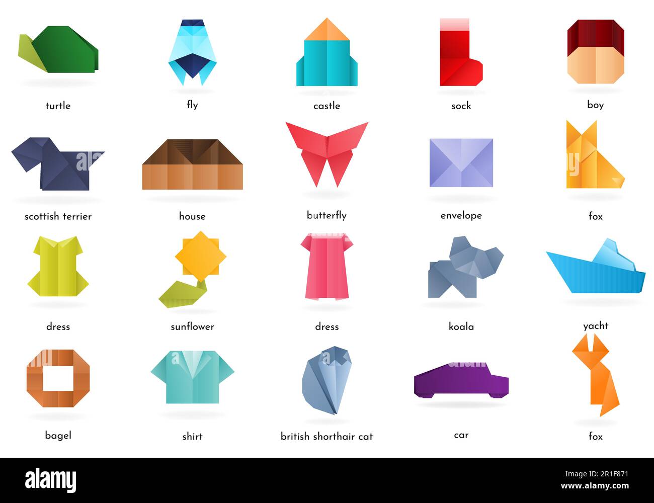 Set of origami with various objects.Vector origami Stock Vector Image ...
