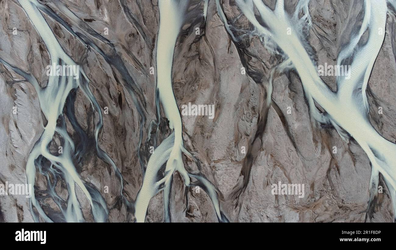 Aerial view of glacial rivers in the highlands of iceland hi-res stock ...