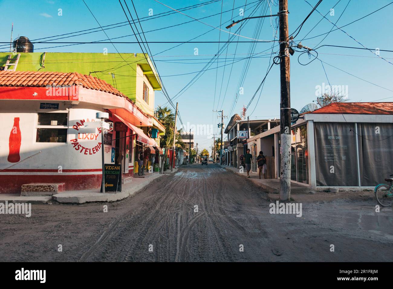 wet, muddy streets of Holbox, Mexico, after heavy rainfall Stock Photo ...