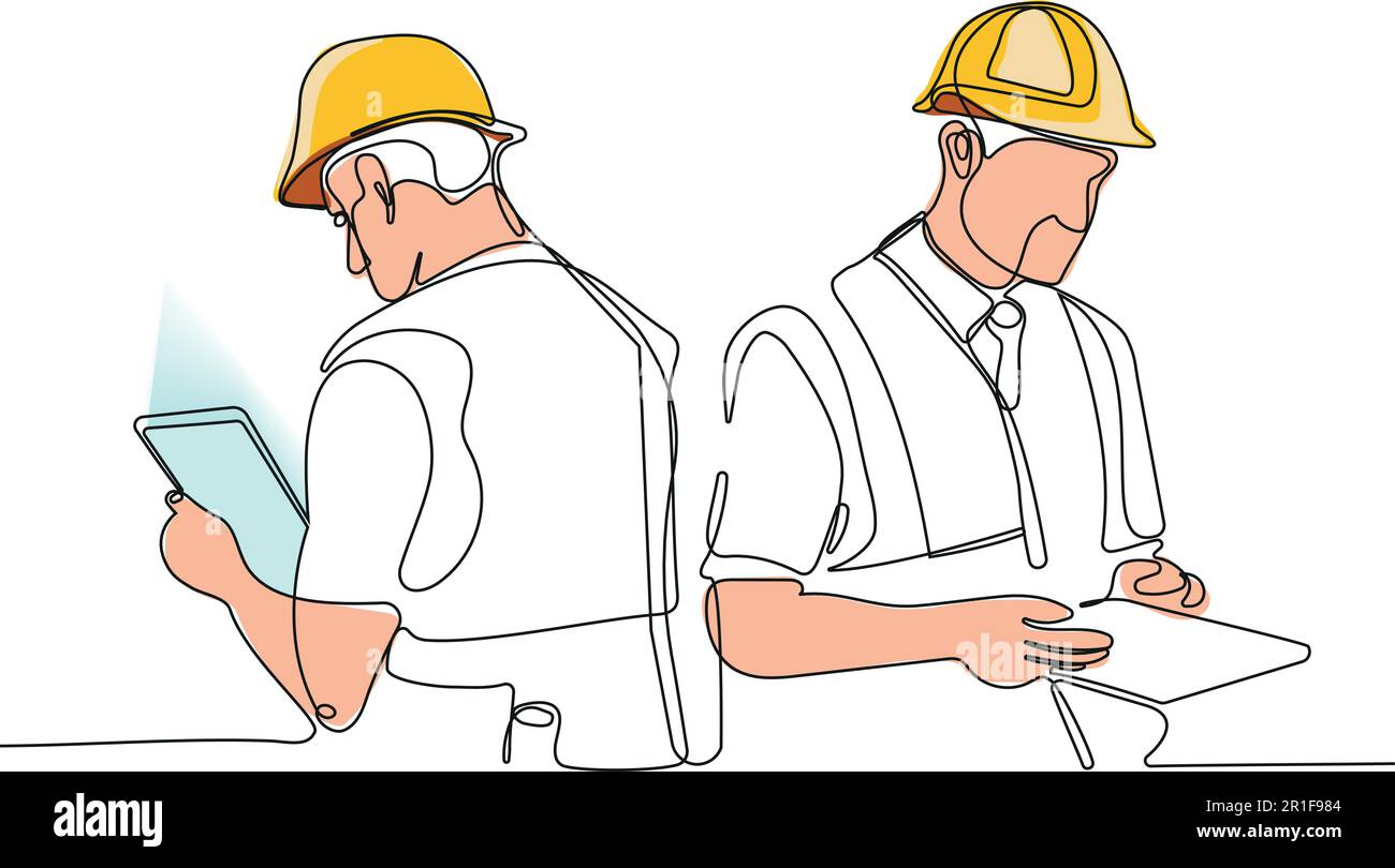 construction manager and engineer working on building site. Vector ...