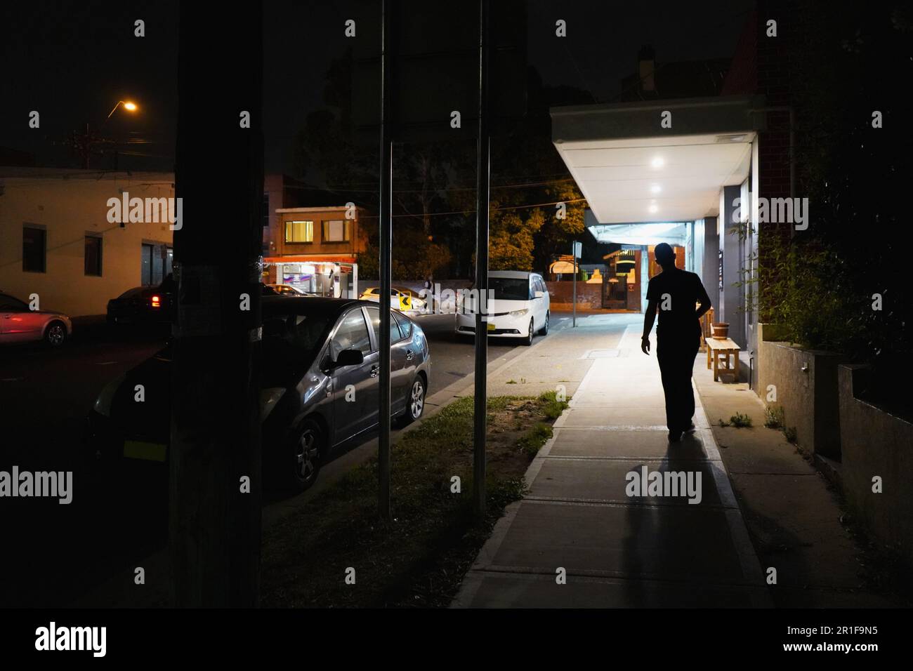Man walking during the night somewhere at Kogarah, Sydney Stock Photo ...