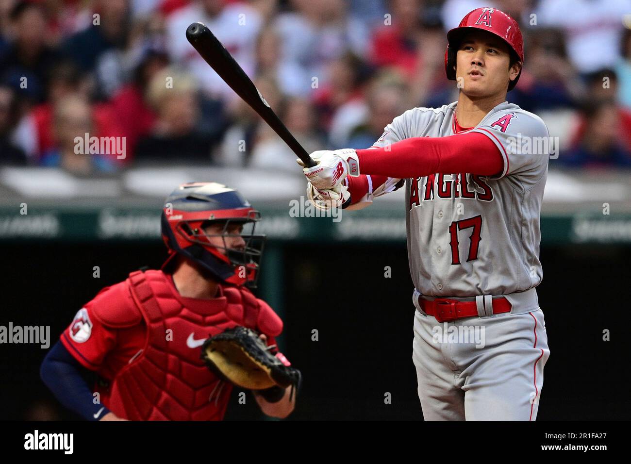 Los Angeles Angels' Shohei Ohtani strikes out during the seventh inning ...