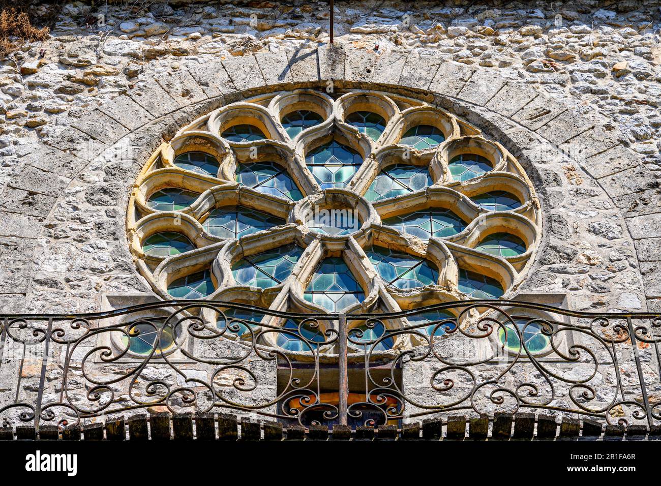 Rode window of the ancient dungeon of the fortified medieval walled ...