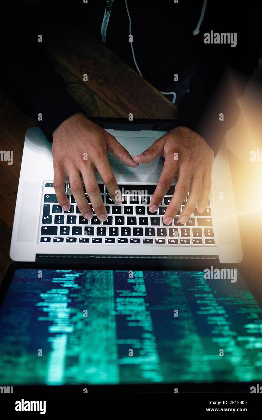 Hands Laptop And Overhead With A Man Programmer Coding While Typing On A Keyboard For Software 