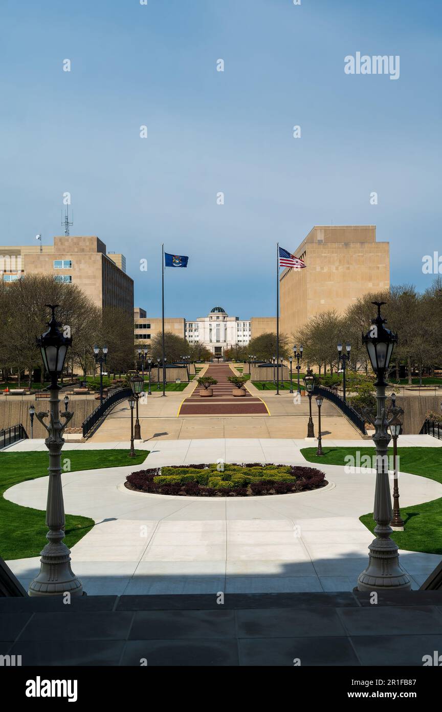 Lansing MI - May 6, 2023: Capital complex from the steps of the ...