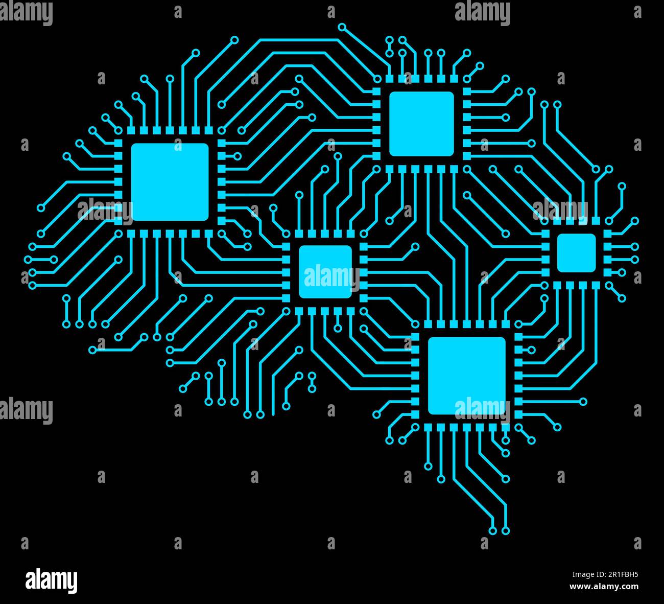 Circuit board with human brain. with four microchip blue. artificial ...