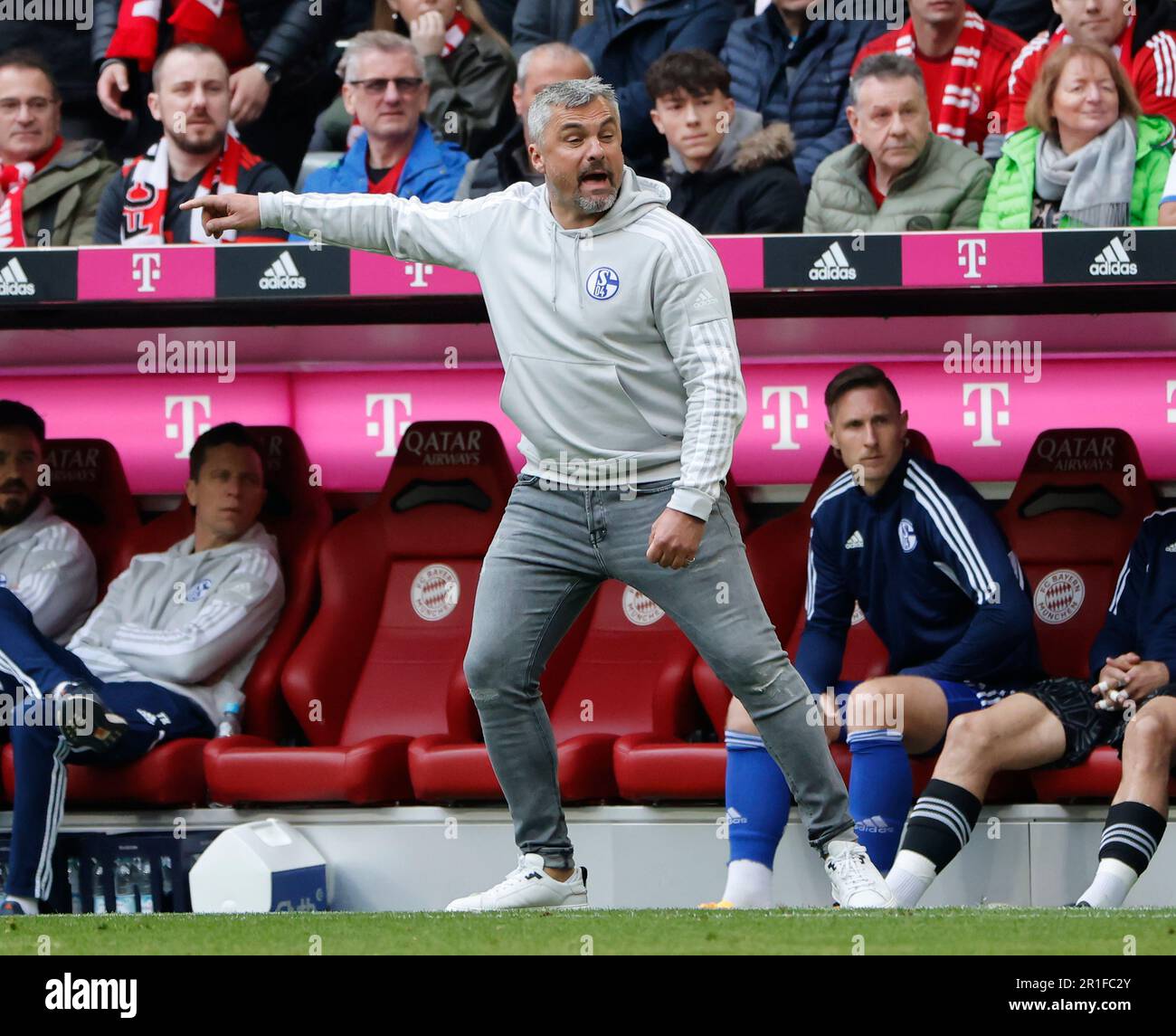 Munich, Germany. 13th May, 2023. Thomas Reis, head coach of Schalke 04 ...