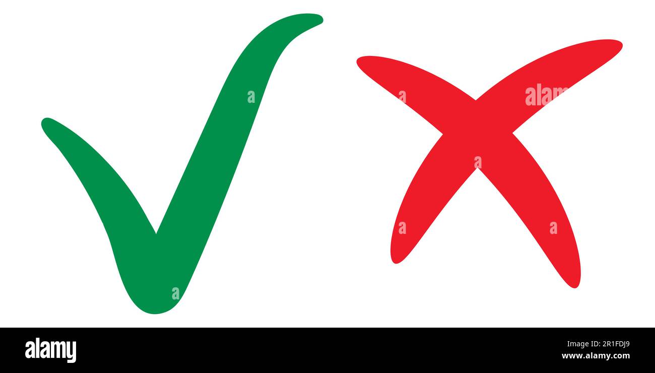 Green Check Mark Ok Sign Of Approval Right Choice Red Cross Sign Reject Vector Tick And