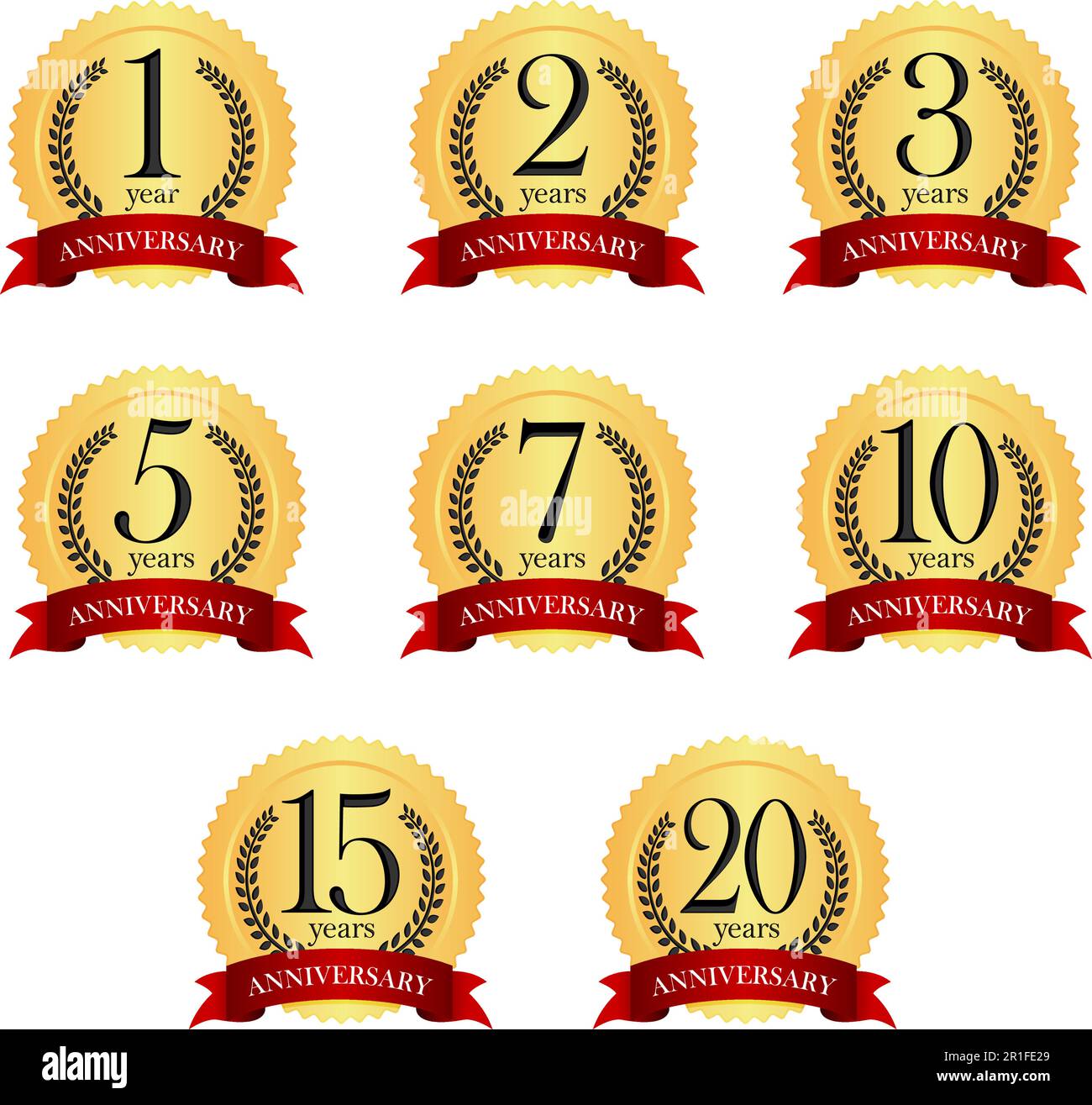 Golden anniversary medal icon set from 1st to 20th Stock Vector Image ...