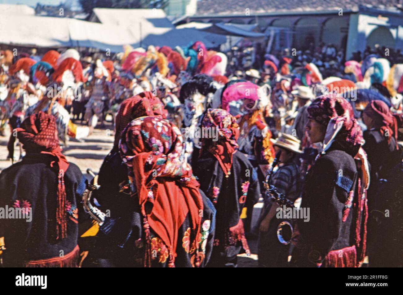 A celebration in the streets of a town in Guatemala, possibly a Mayan ...
