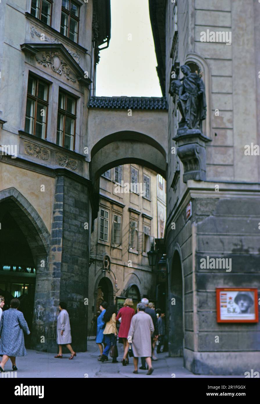 Tourists and shoppers walking through Old Town Prague Czechoslovakia ca ...
