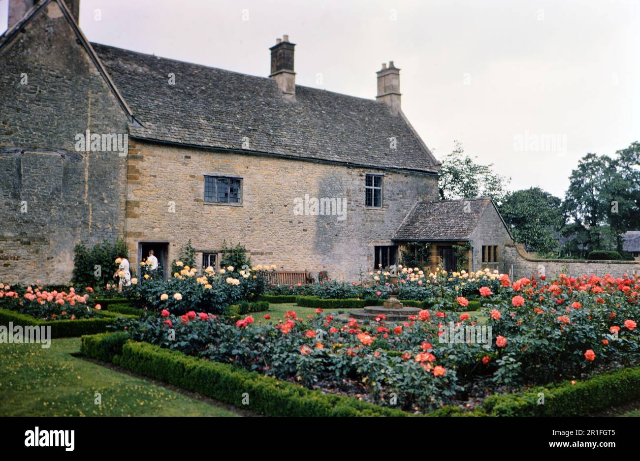 Rose garden at Sulgrave Manor in Northamptonshire UK ca. 1967-1972 ...