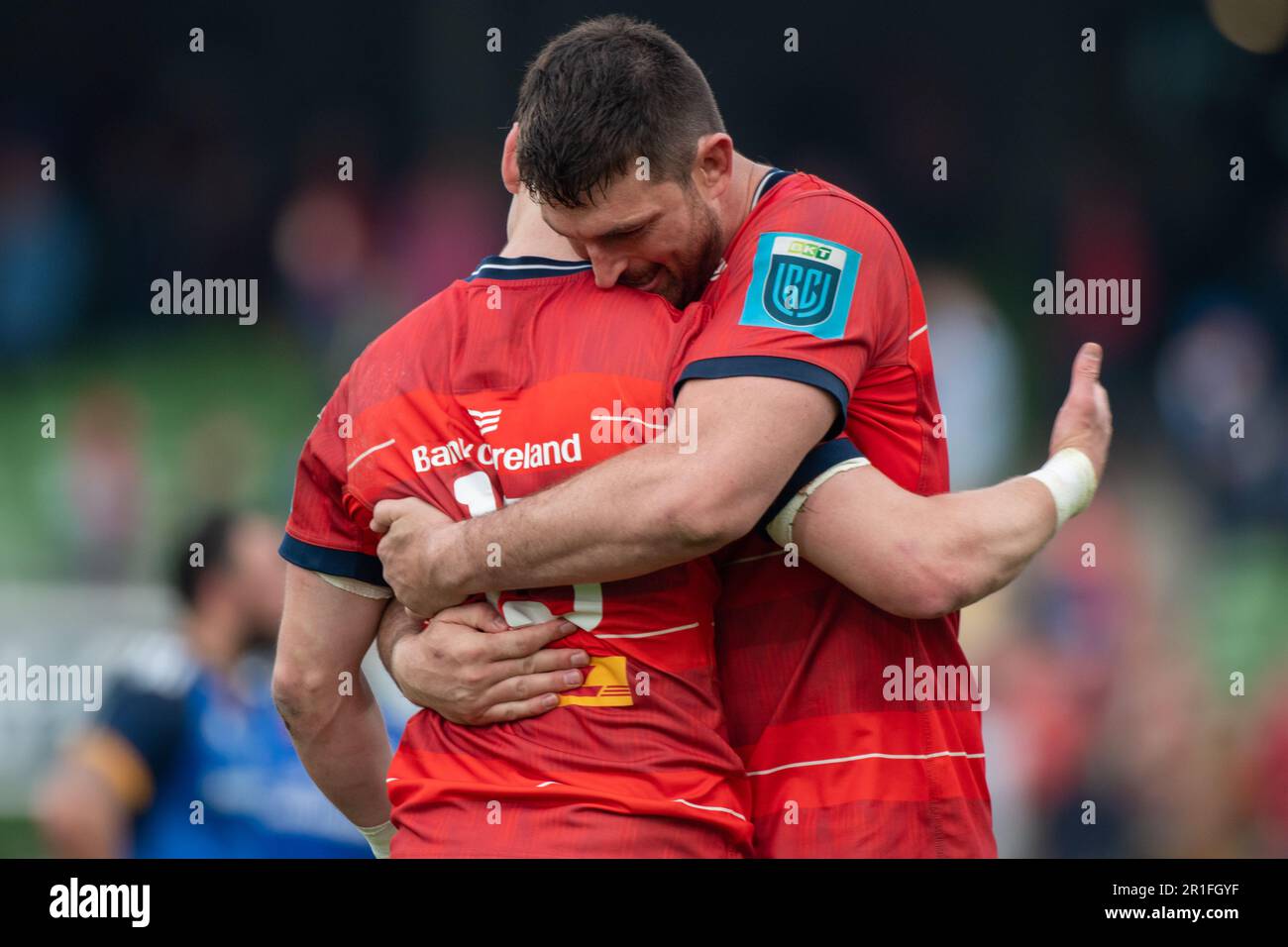 Dublin, Ireland. 14th May, 2023. Mike Haley of Munster and Jean Kleyn ...
