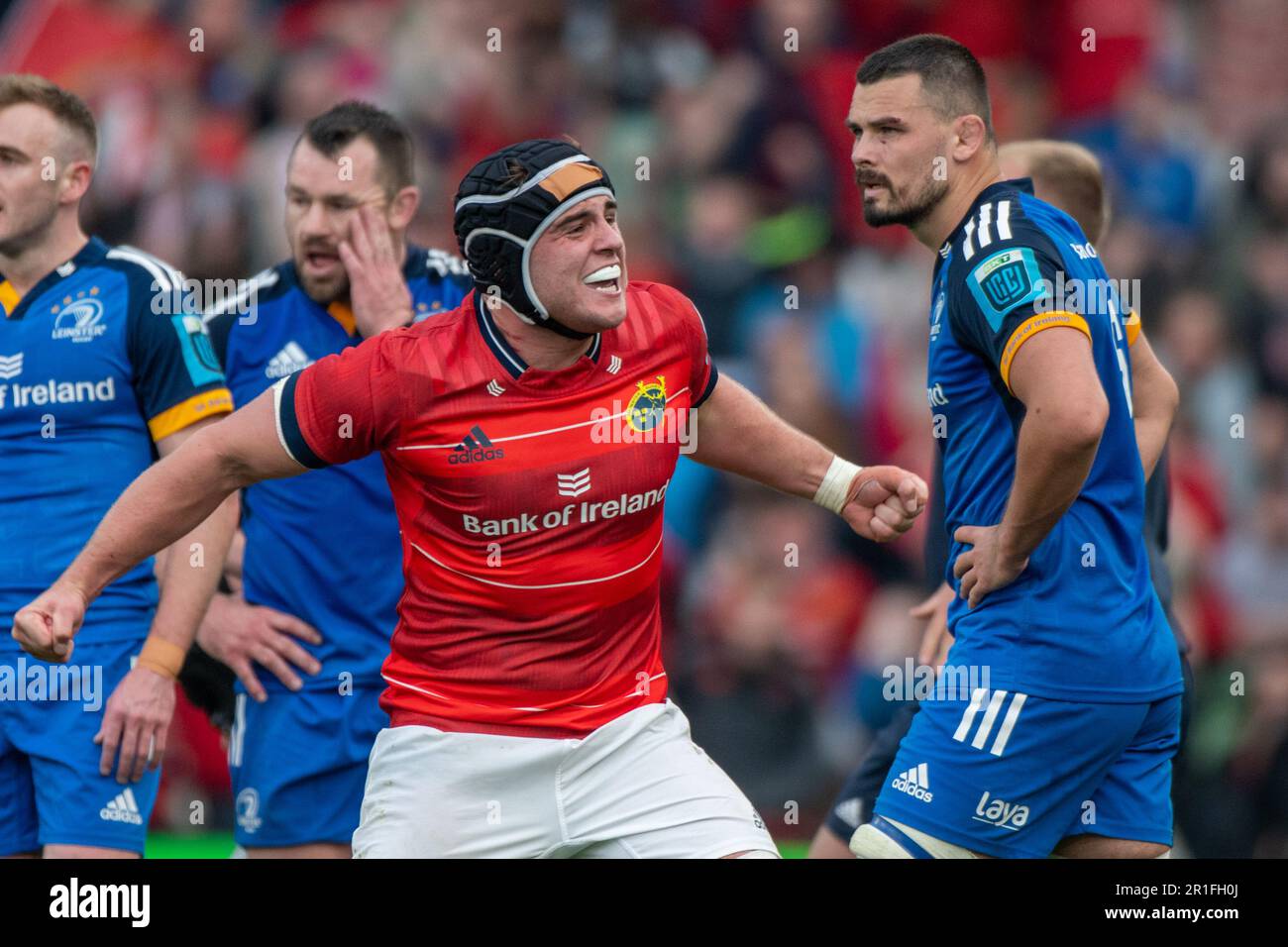 Dublin, Ireland. 14th May, 2023. Alex Kendellen of Munster celebrates ...