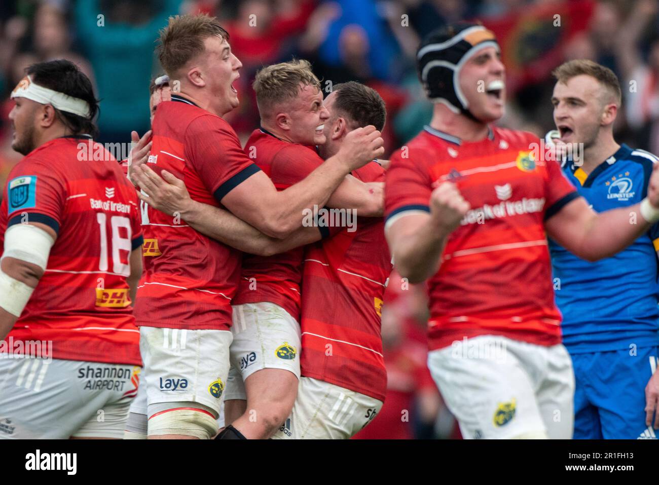 Dublin, Ireland. 14th May, 2023. Munster players celebrate during the ...