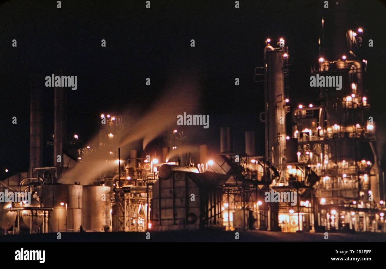 Oil Refinery at night ca. 1956 Stock Photo - Alamy
