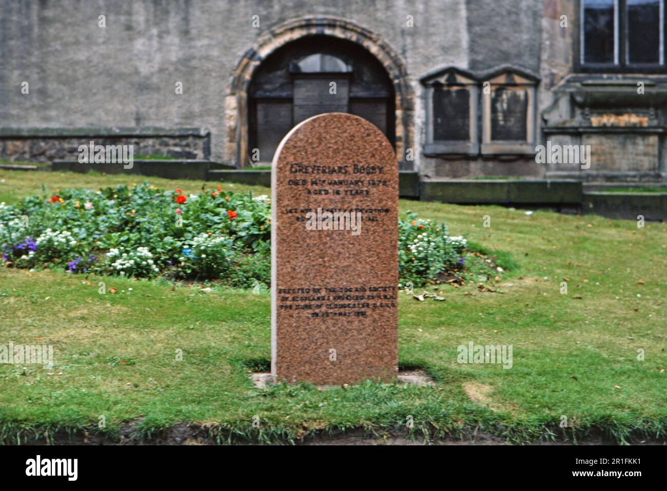 Gravestone for Greyfriars Bobby in front of Greyfriars Kirk in ...
