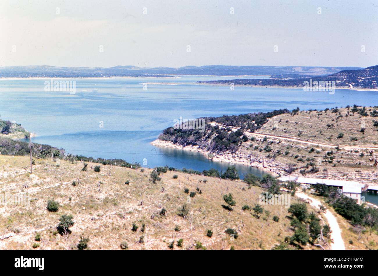 Aerial view of Lake Travis, northwest of Austin Texas ca. 1959 Stock ...